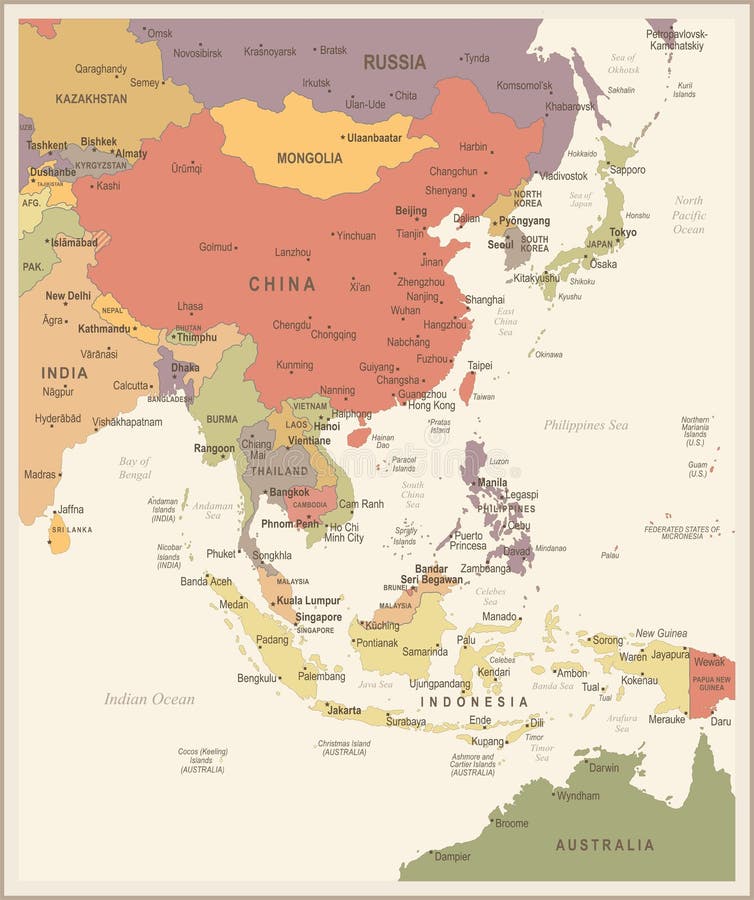 East Asia Map - Vintage Vector Illustration Stock Illustration ...