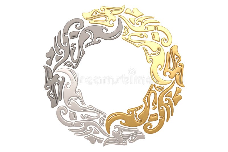 East Dragon Tattoo Frame Isolated on White Background. 3D Illustration ...