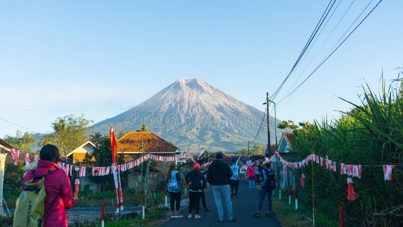 Some Tourist Beautiful View Mount Semeru Active Volcano Stock Photos ...