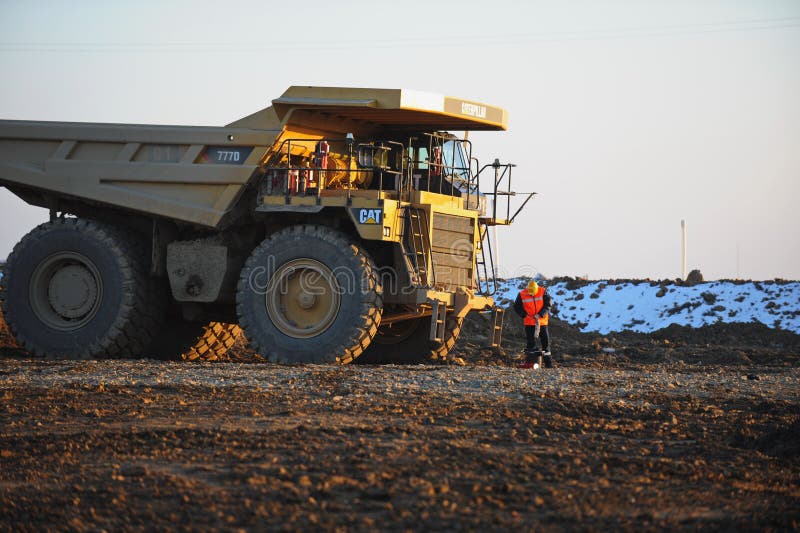 East Kazakhstan Region, Kazakhstan - 12.02.2015 : Mining and Unloading ...