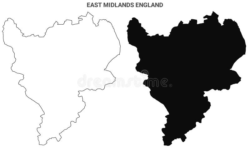 East Midlands England Map Set - Blank Outline Map Stock Illustration ...