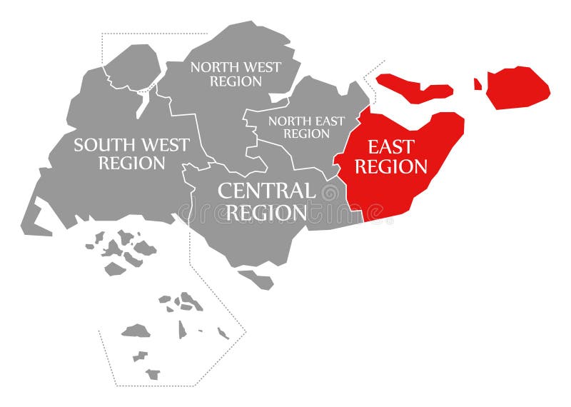East Region Red Highlighted in Map of Singapore Stock Illustration ...
