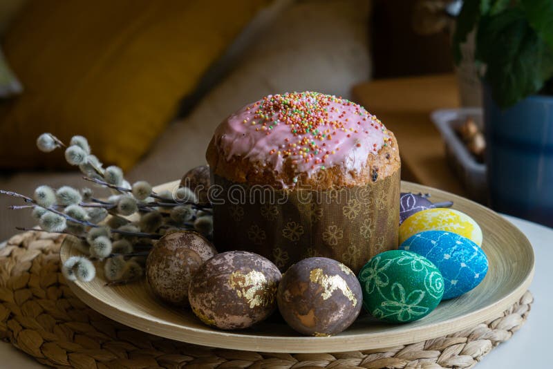 Easted Decorations with Colored Eggs Stock Image - Image of festive ...