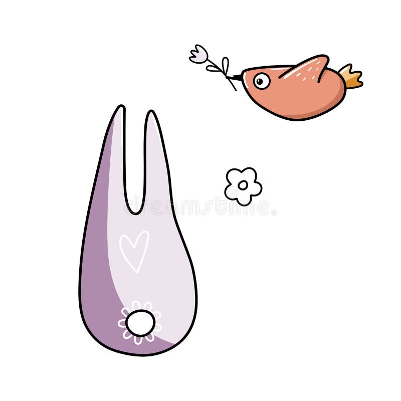 Cute Cartoon Rabbit and Bird. Easter Illustration Stock Vector ...