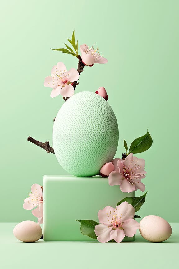 Easter Aesthetic: Mint Green Egg and Cherry Blossoms in Pastel Spring ...