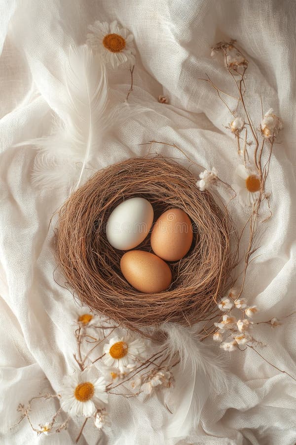 Easter Aesthetics with a Simple Touch, Showcasing Natural Eggs, Feathers, Willow Branches, and a ...