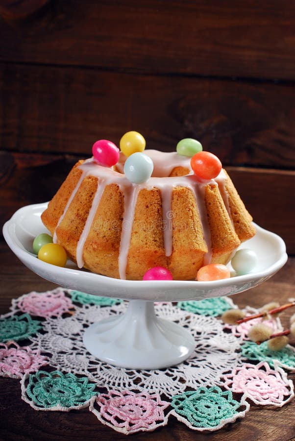 Easter Almond Ring Cake on Wooden Table Stock Photo - Image of poland ...