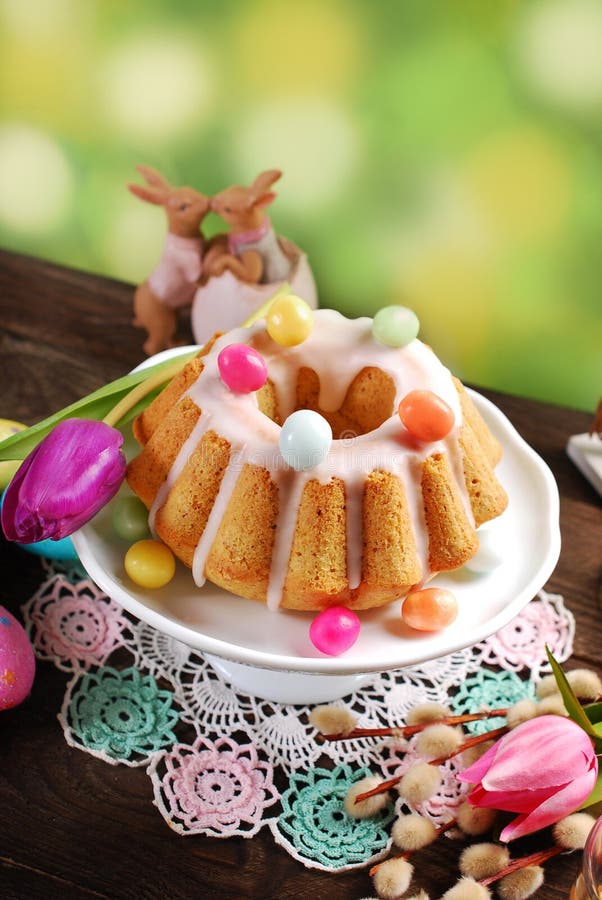 Easter Almond Ring Cake on Wooden Table Stock Photo - Image of poland ...