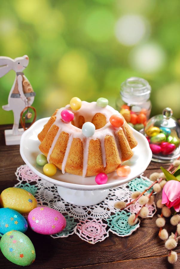 Easter Almond Ring Cake on Wooden Table Stock Photo - Image of poland ...