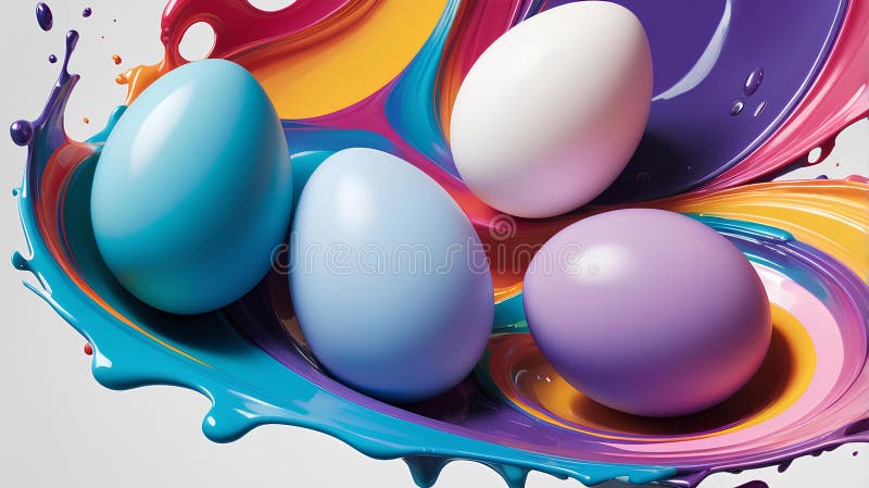 Easter Art Composition: Pastel Eggs on Background with Multicolor Paint Effect and Motion Stock ...