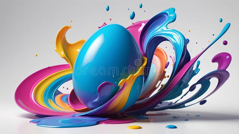 Easter Art Composition: Shiny Blue Egg on Multicolored Paint Effect and ...