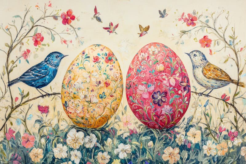 Easter Artwork, Charming Easter Doodle Featuring Detailed Patterns of ...