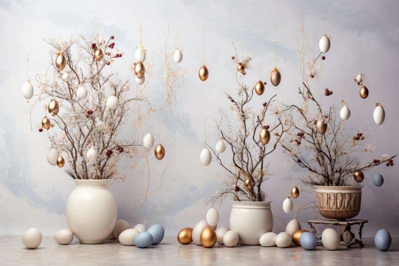 Easter Backdrop with Trees and Eggs Stock Image - Image of easter ...