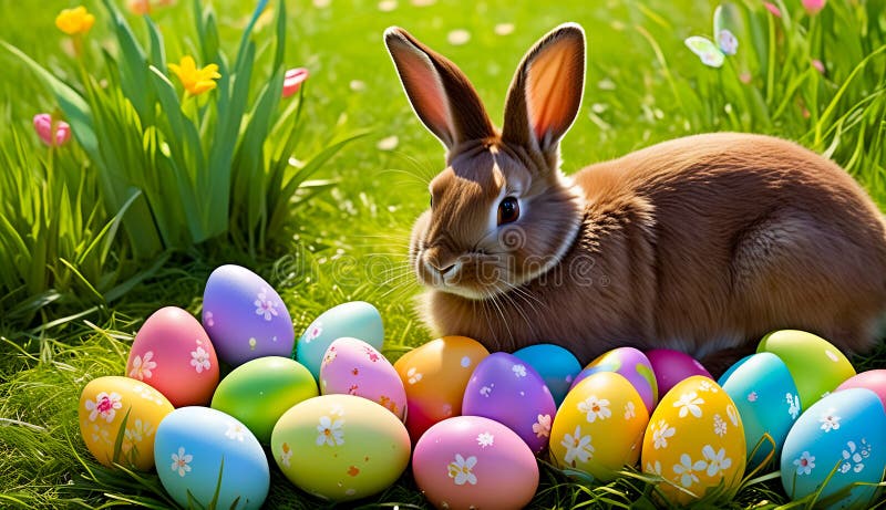 Easter Background, Easter Bunny ,Decorated Eggs and Cute Rabbit ...