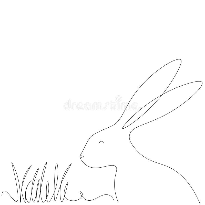 Easter Background with Bunny and Grass Line Drawing Vector Illustration ...