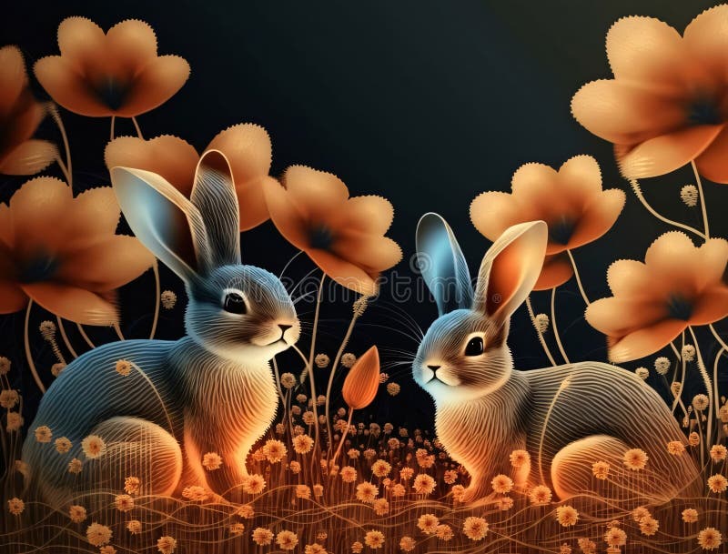 Easter Background with Bunny and Poppies. Vector Illustration Stock ...