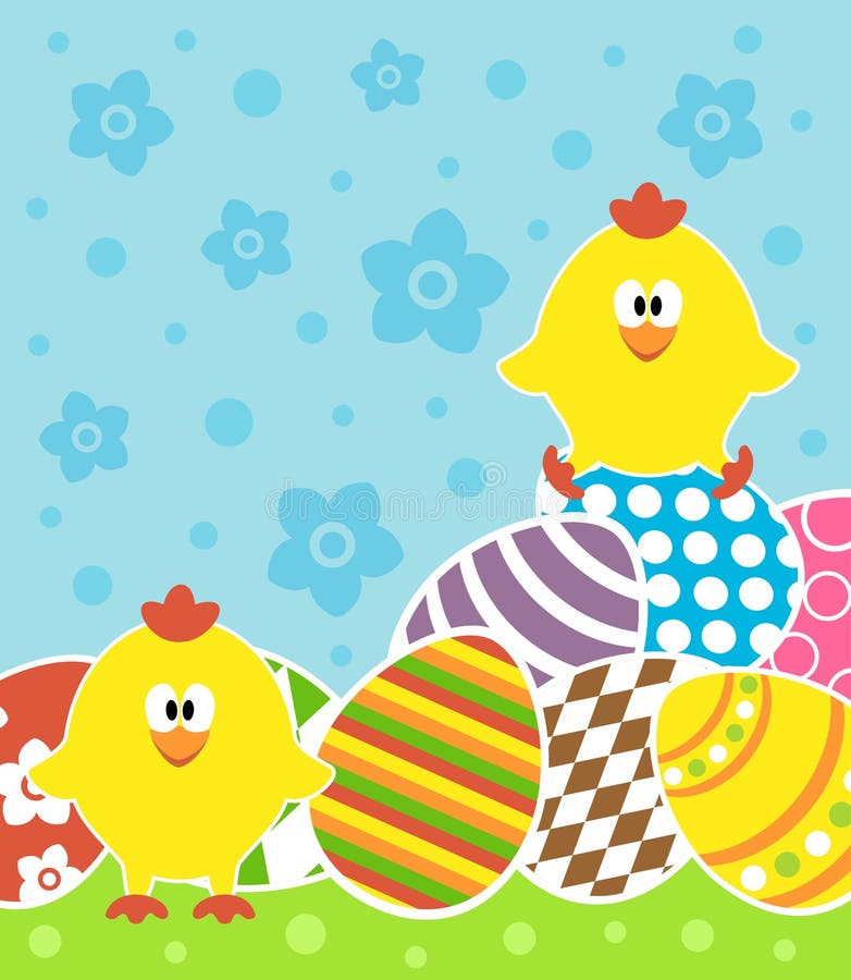 Easter Background with Chickens and Eggs Stock Vector - Illustration of ...