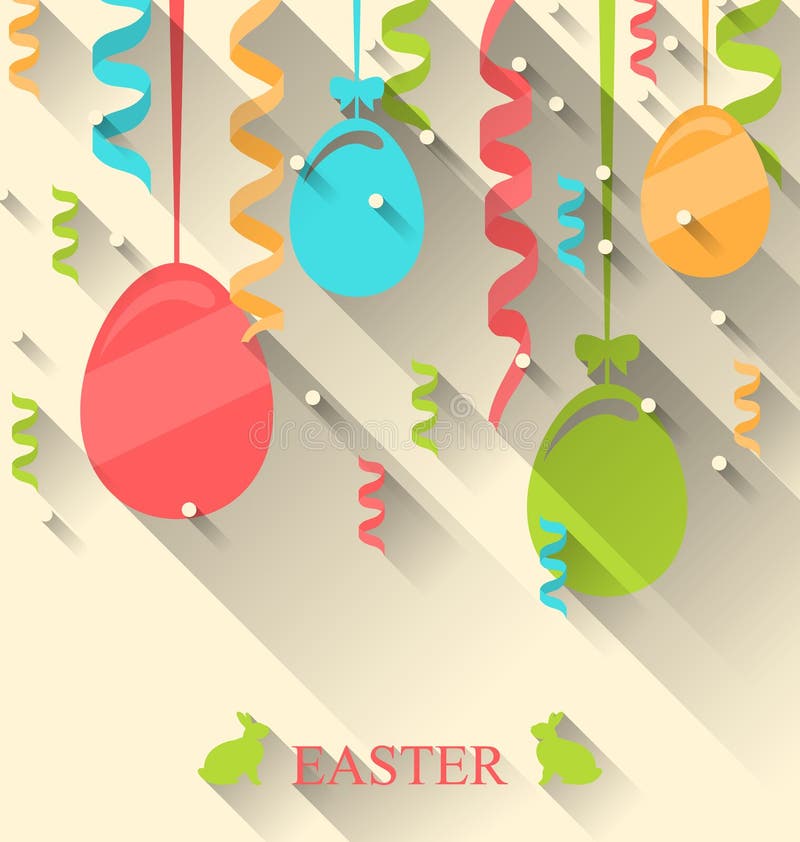 Easter Background with Colorful Eggs, Leaves, Flow Stock Vector ...