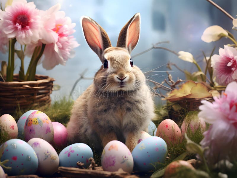 Easter Background with Cute Bunny Stock Illustration - Illustration of ...