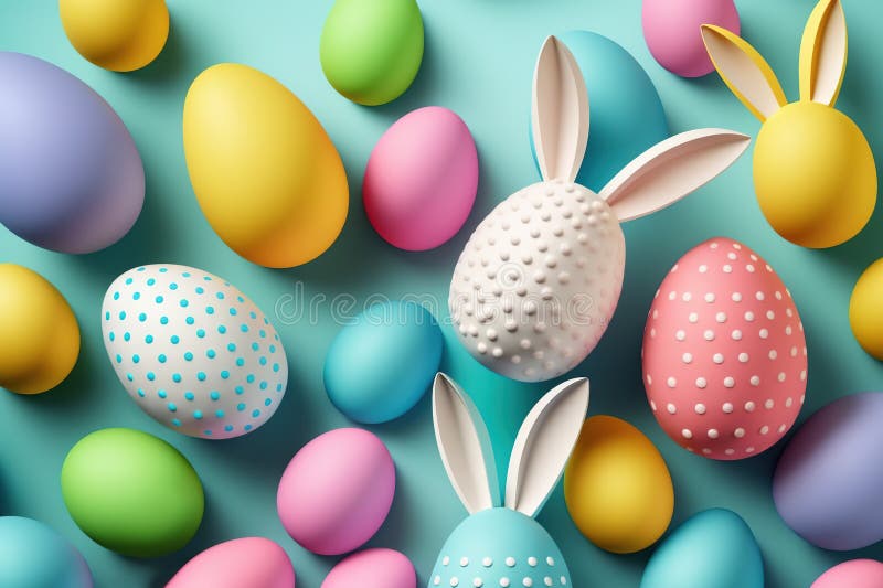 Easter Background. Easter Decorated Eggs with Rabbit Ears and ...
