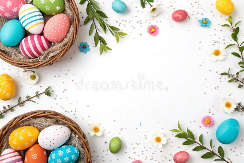 Easter Background with Easter Eggs. Copy Space. Top View Stock Illustration - Illustration of ...