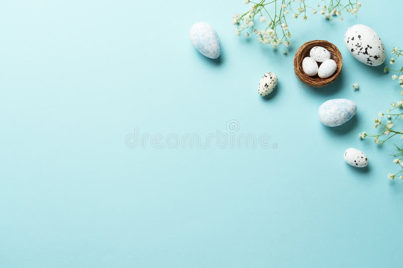 Easter Background with Eggs, Decorations and Flowers. Stock Image - Image of pastel, plant ...