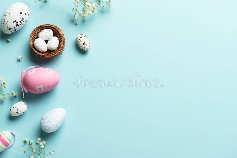 Easter Background with Egs, Decorations and Flowers. Stock Photo - Image of beauty, decor: 369459160