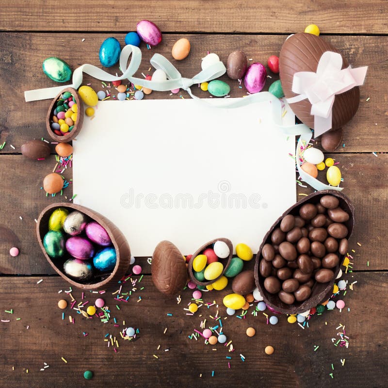 Easter Background with Chocolate Eggs and Copyspace. Top View Stock ...