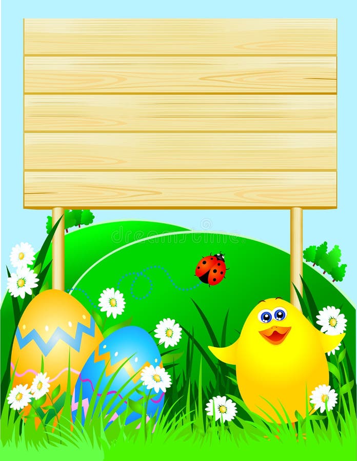 Easter Background with Wooden Sign Stock Illustration - Illustration of ...
