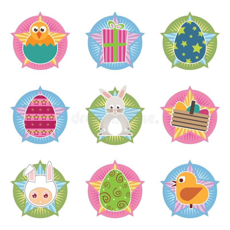 Easter badges stock vector. Illustration of colourful - 19011592