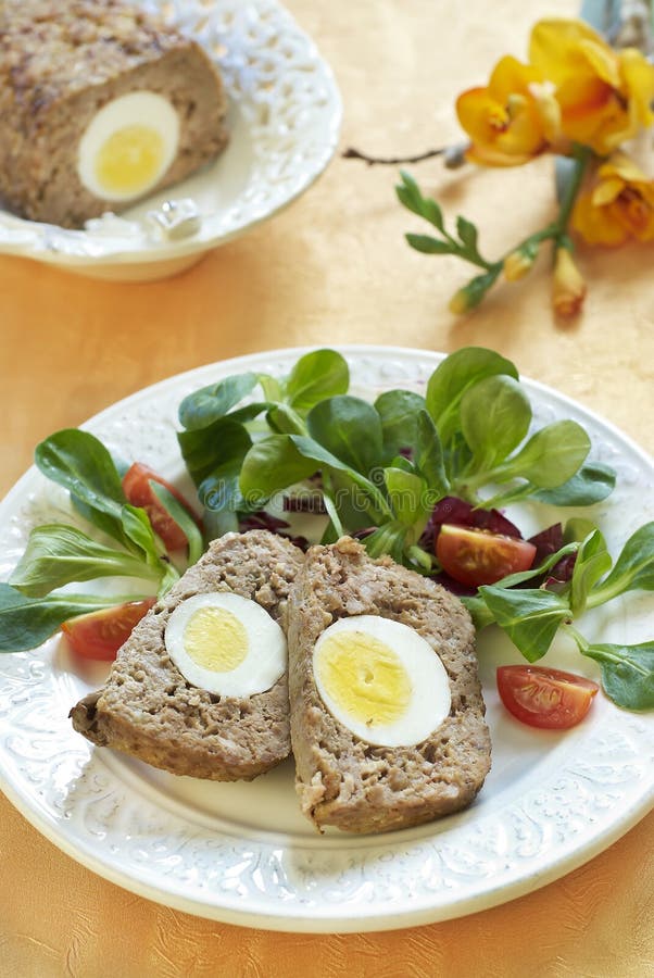 Easter Baked Meatloaf with Boiled Eggs Stock Image - Image of dinner ...