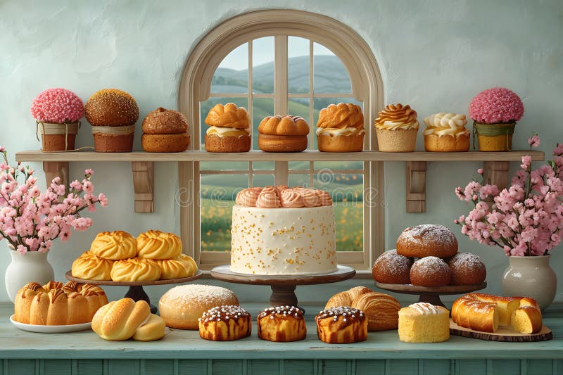 Easter Bakery Showcase stock illustration. Illustration of ornate ...