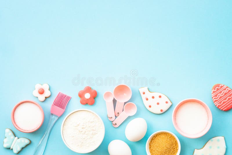 Easter Baking Background at Blue Flat Lay. Stock Photo - Image of ...