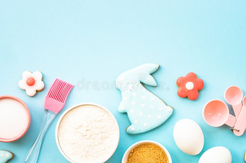 Easter Baking Background at Blue Flat Lay. Stock Photo - Image of ...