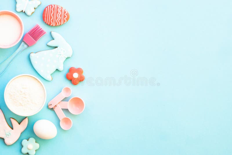 Easter Baking Background at Blue Flat Lay. Stock Image - Image of eggs ...