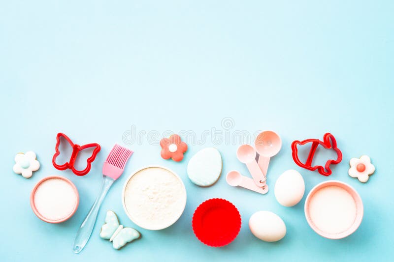 Easter Baking Background at Blue Flat Lay. Stock Photo - Image of ...