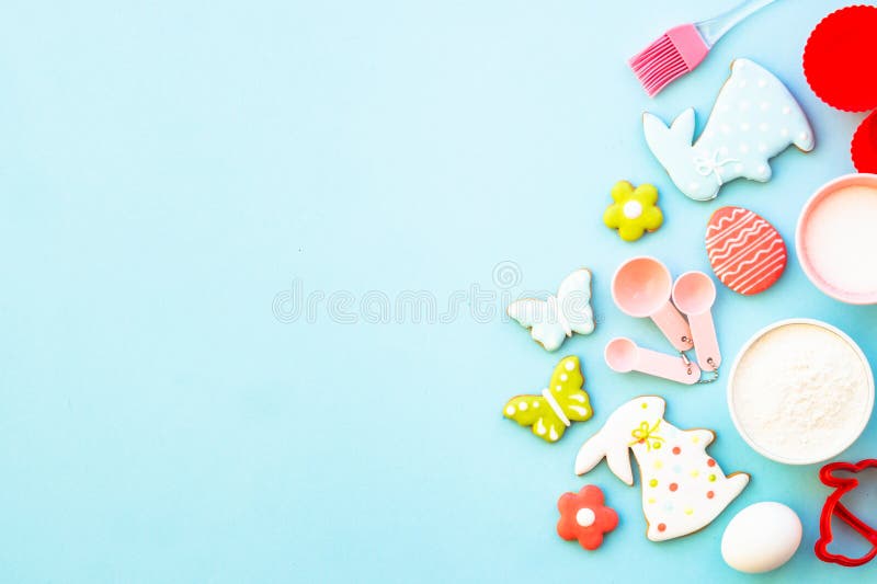 Easter Baking Background at Blue Flat Lay. Stock Image - Image of ...