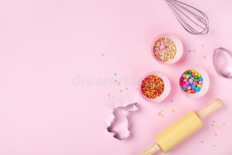 Easter Baking Background with Kitchen Tools for Holiday Sweet Bakery ...