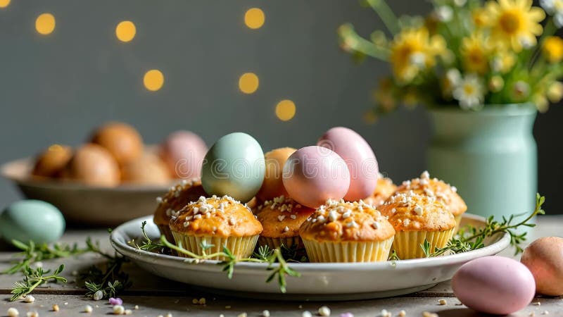 Easter Baking with Colored Eggs on Decorated Table. AI Generative Stock ...