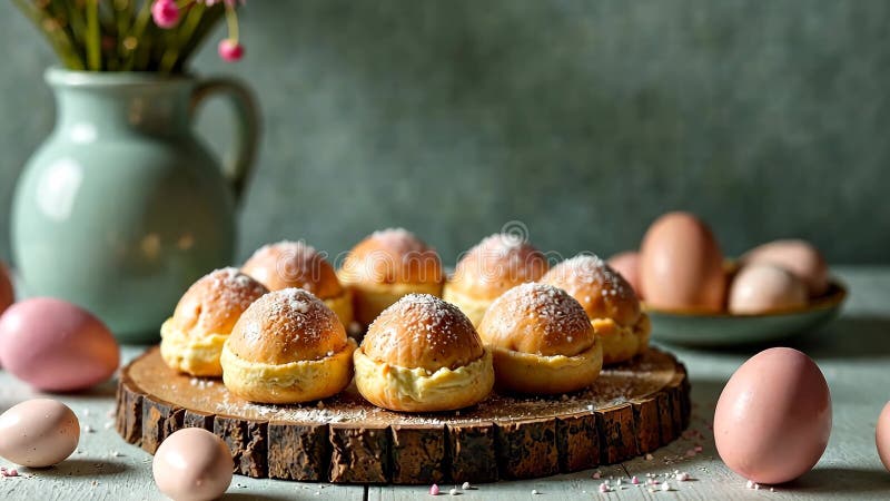 Easter Baking with Colored Eggs on Decorated Table. AI Generative Stock ...