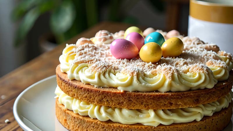 Easter Baking with Colored Eggs on Decorated Table. AI Generative Stock ...