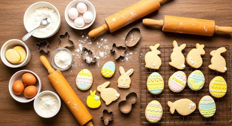 Easter Baking Ingredients and Cookie Cutters Stock Illustration ...