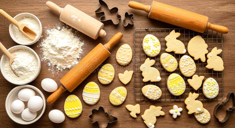 Easter Baking Ingredients and Cookie Cutters Stock Illustration ...