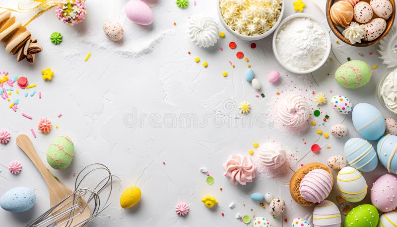 Easter Baking Ingredients, White Food Background, Top View Stock Photo ...