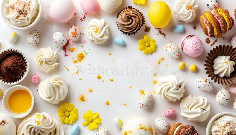 Easter Baking Ingredients, White Food Background, Top View Stock Image ...