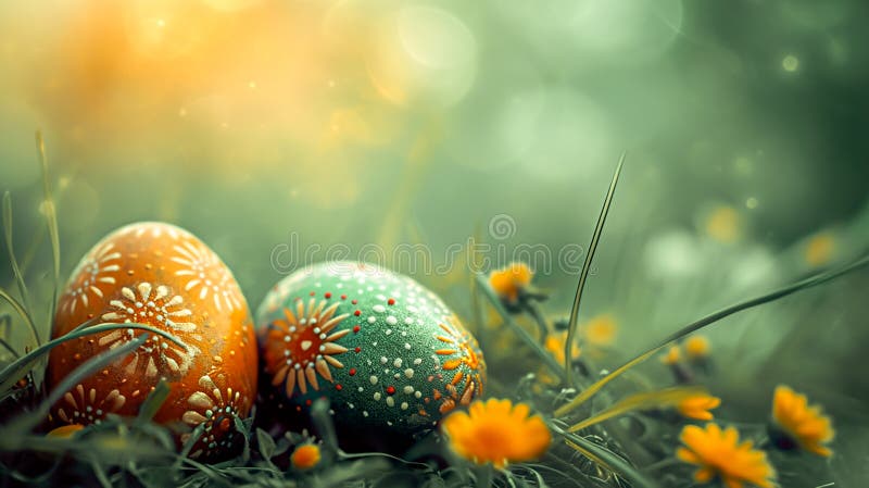 Easter Banner with Copyspace, Colorful Easter Eggs in Flower among ...