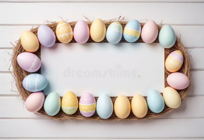 Easter Banner with Double Border of Pastel Easter Eggs Stock ...