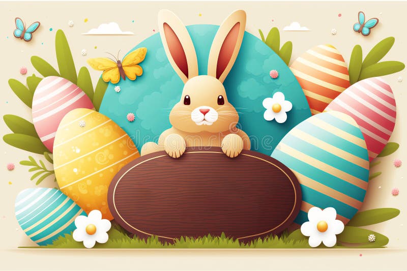 Easter Banner Template with Bunny and Easter Eggs. Generative AI. Stock ...