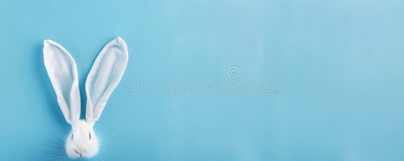 Easter Banner with White Rabbit Ears on Blue Background Stock ...