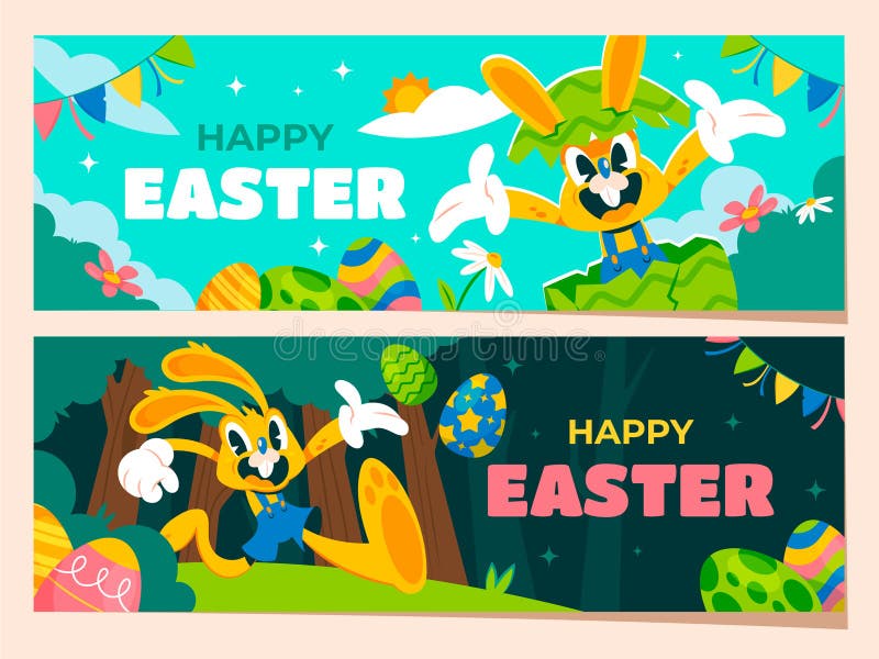 Easter Banners in Flat Style Stock Illustration - Illustration of ...